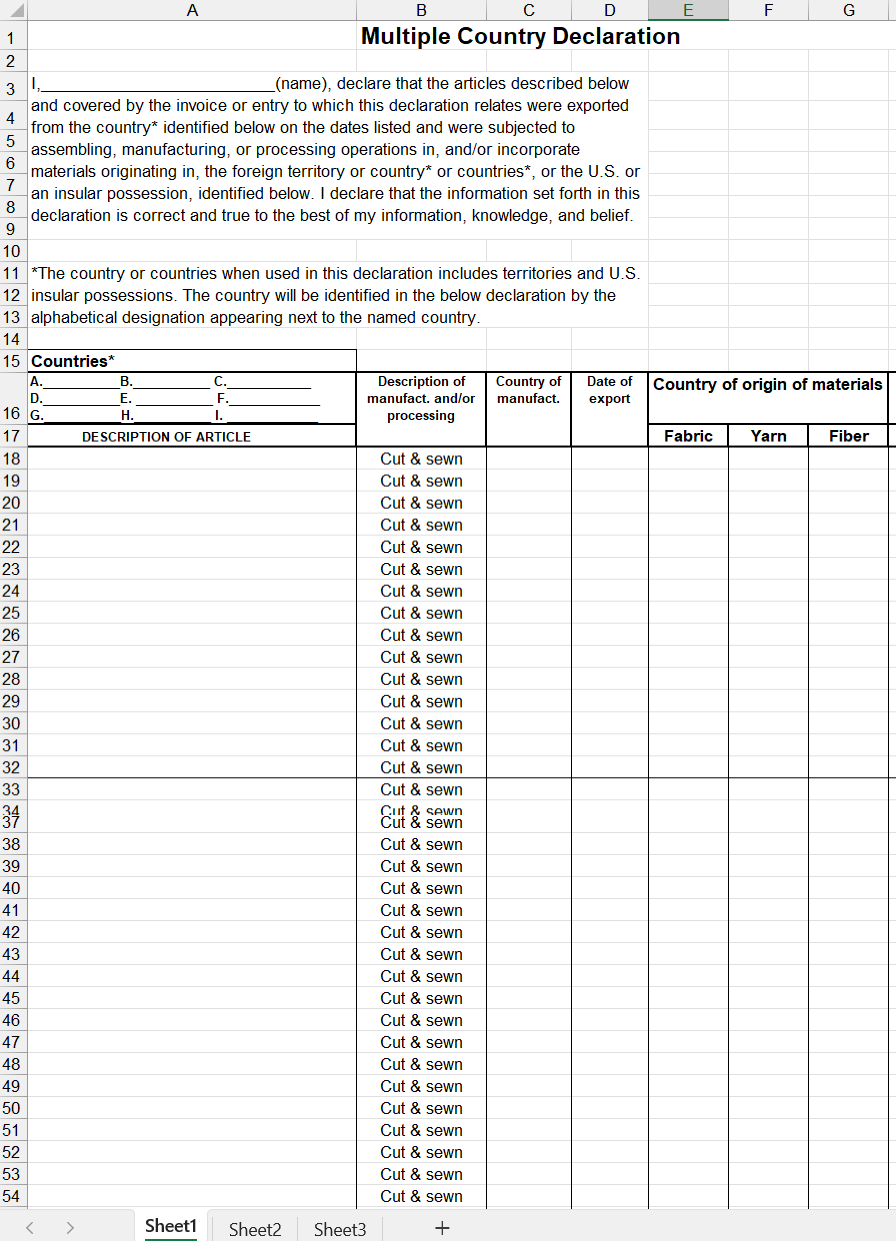 Textile Declaration Clearit Usa
